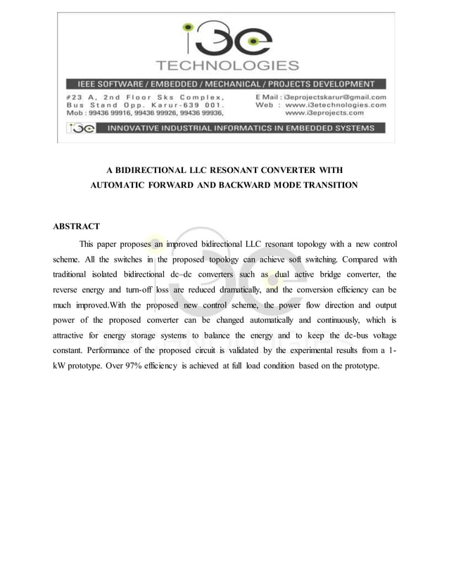 A Bidirectional LLC Resonant Converter With Automatic Forward and Backward Mode Transition | DOCX