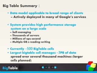 Bigtable | PPTX | Databases | Computer Software and Applications