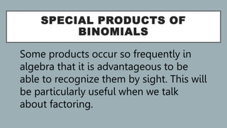 Special products and factoring BSEd-Math-1A-CAA | PPTX