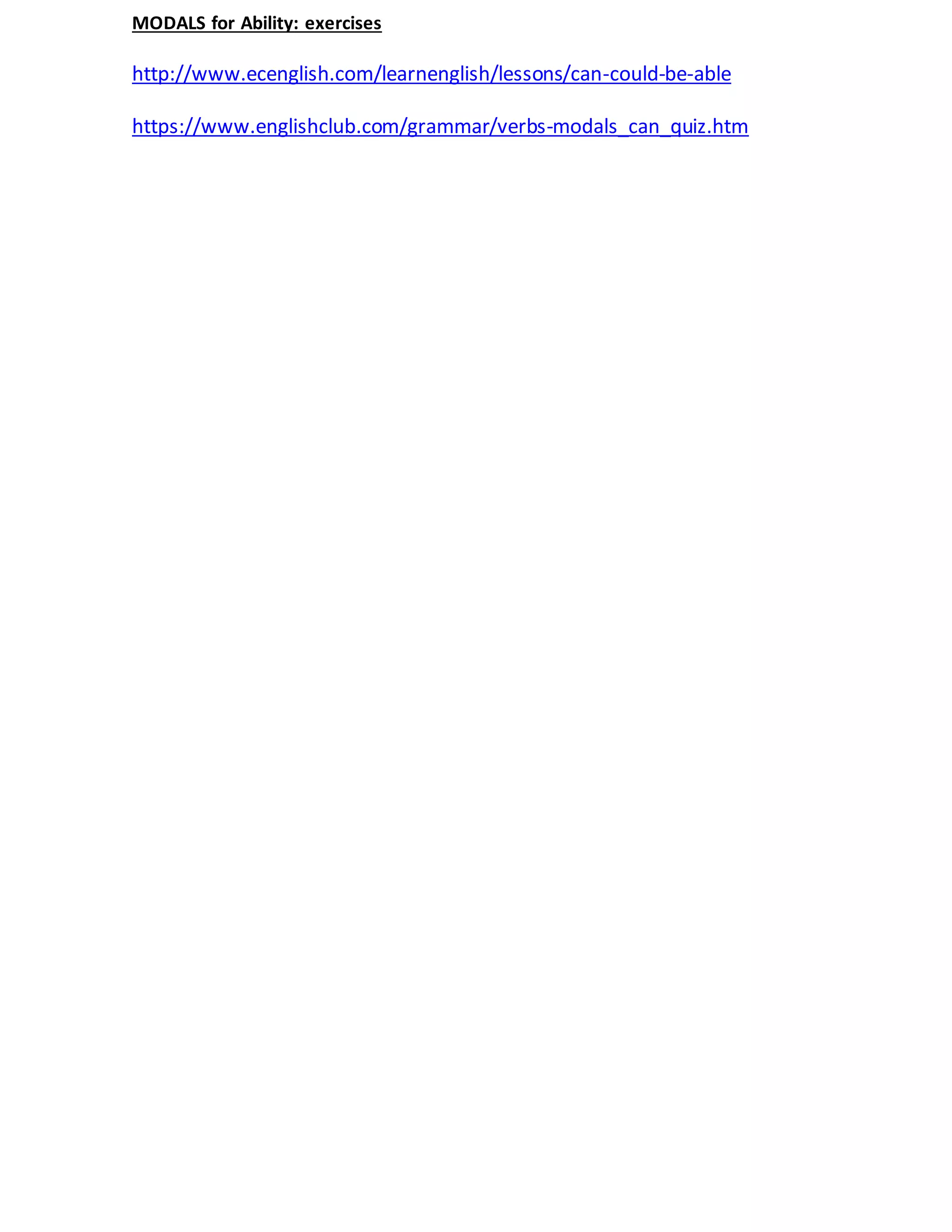 Modals: Ability: Exercises | PDF