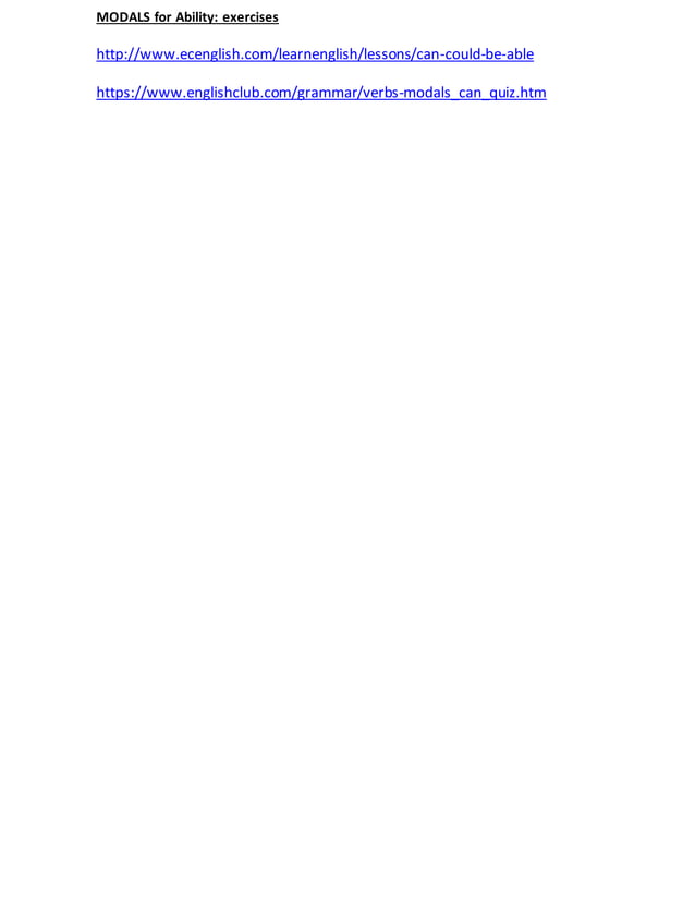 Modals: Ability: Exercises | DOCX