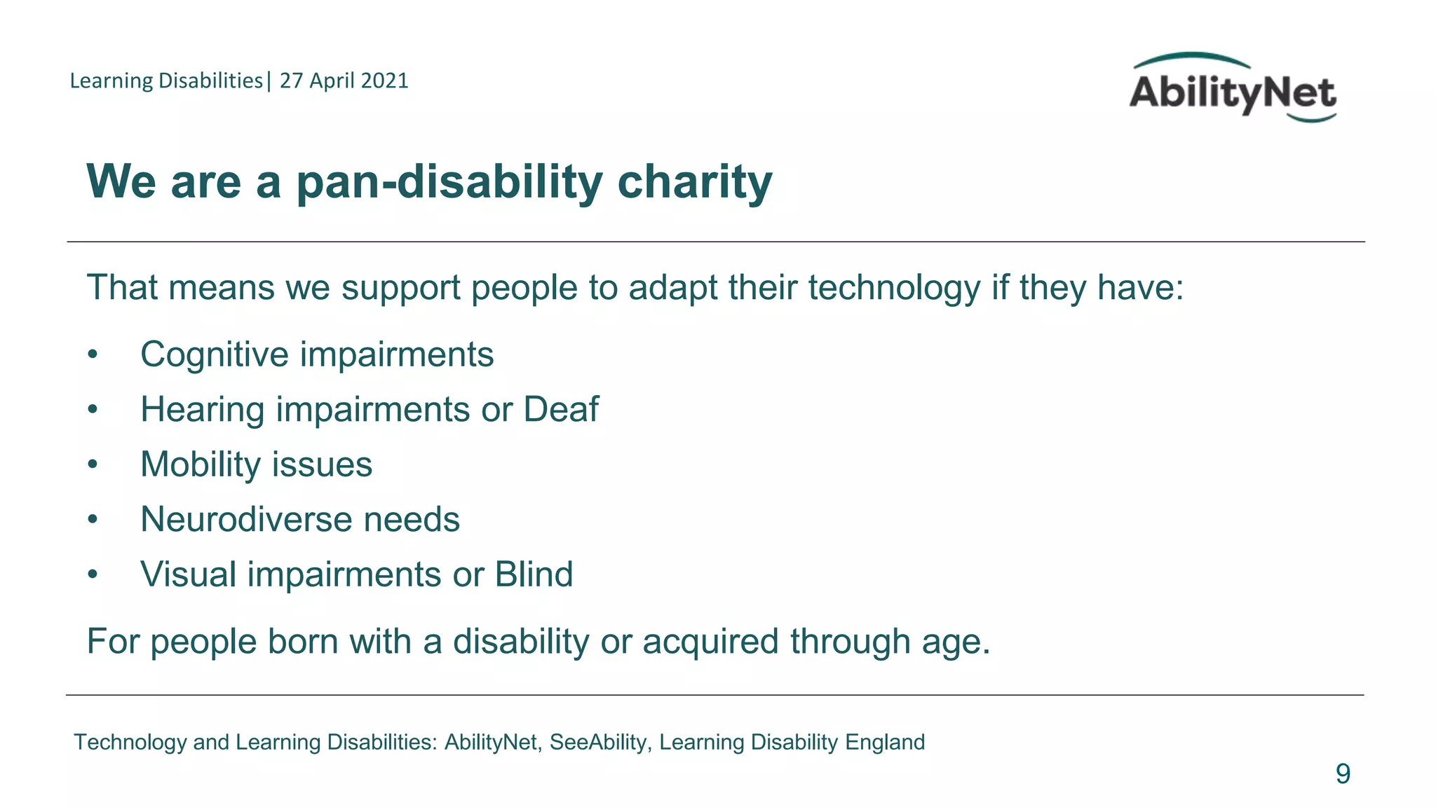 AbilityNet webinar Learning Disabilities | PPTX
