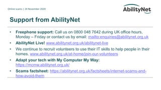 AbilityNet Live! How to Spot a Scam and Avoid it | PPTX