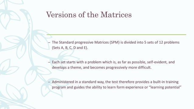 (Raven’s Progressive Matrices) Standard Progressive Matrices | PPTX