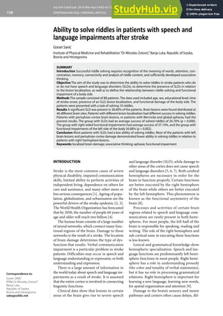 Ability To Solve Riddles In Patients With Speech And Language ...