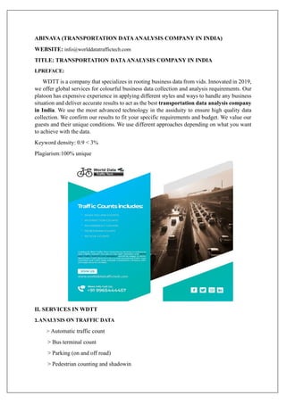 TRANSPORTATION DATA ANALYSIS COMPANY IN INDIA | PDF