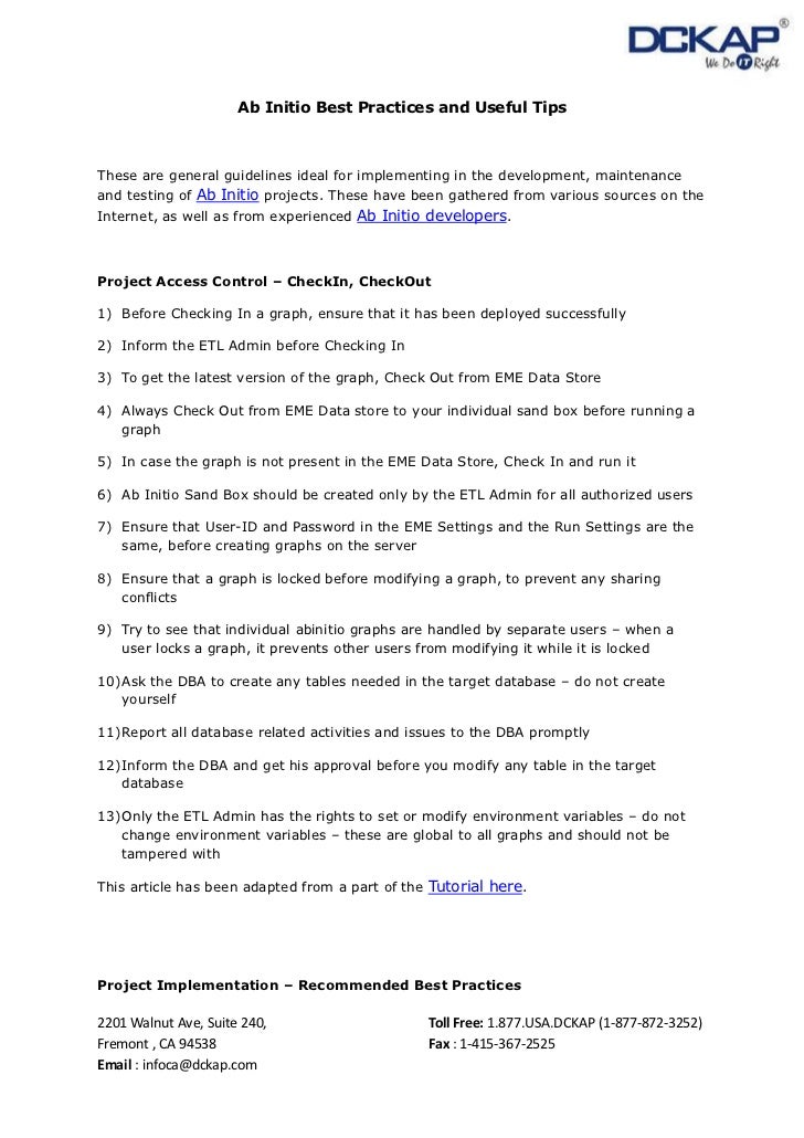 Ab Initio Best Practices And Useful Tips