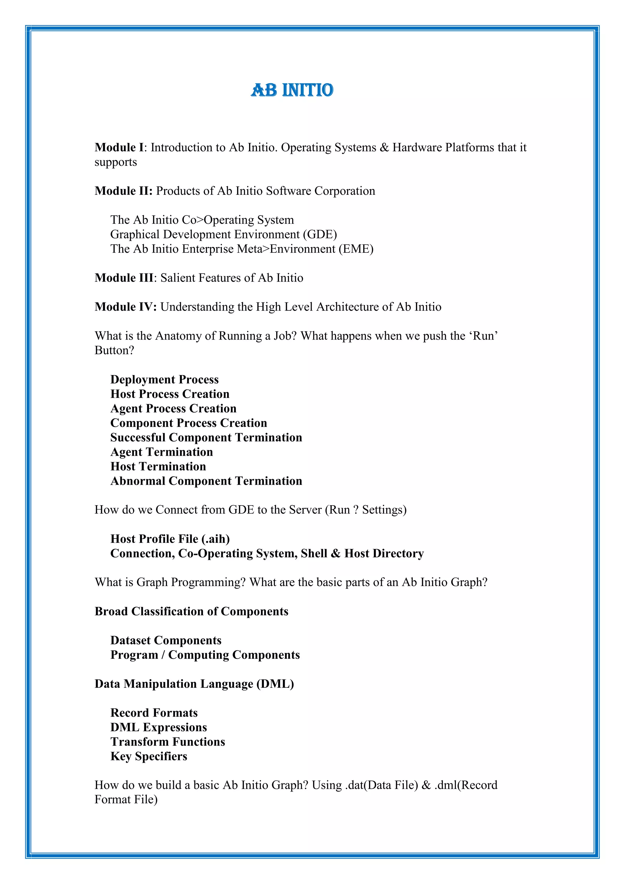 Abinitio course content | Abinitio Training In Chennai | PDF