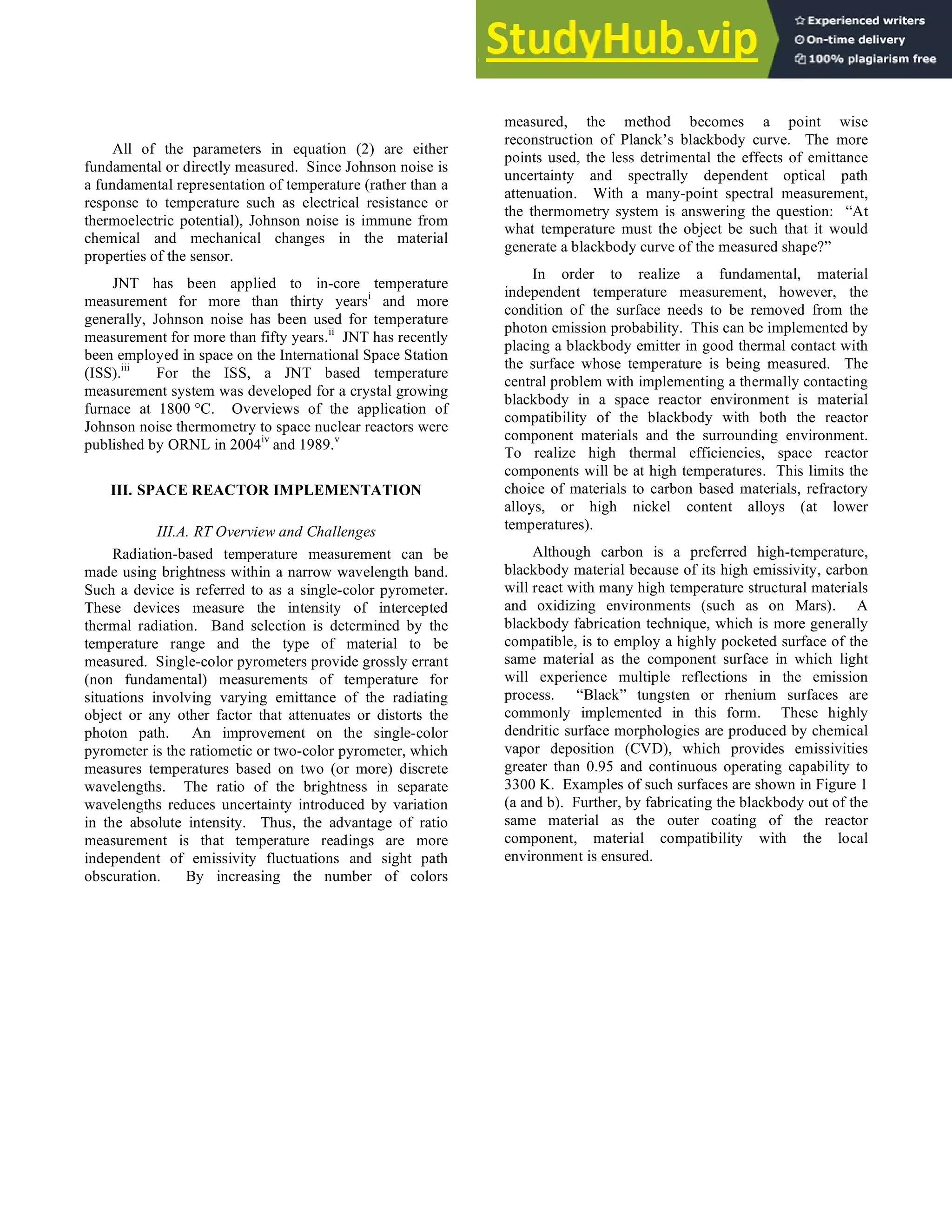 Ab Initio Thermometry For Long-Term Unattended Space Reactor Operation | PDF