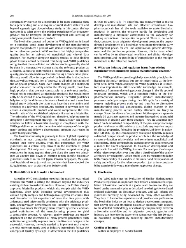A biosimilar industry view on the implementation of the who guidelines on evaluating sb ps | PDF
