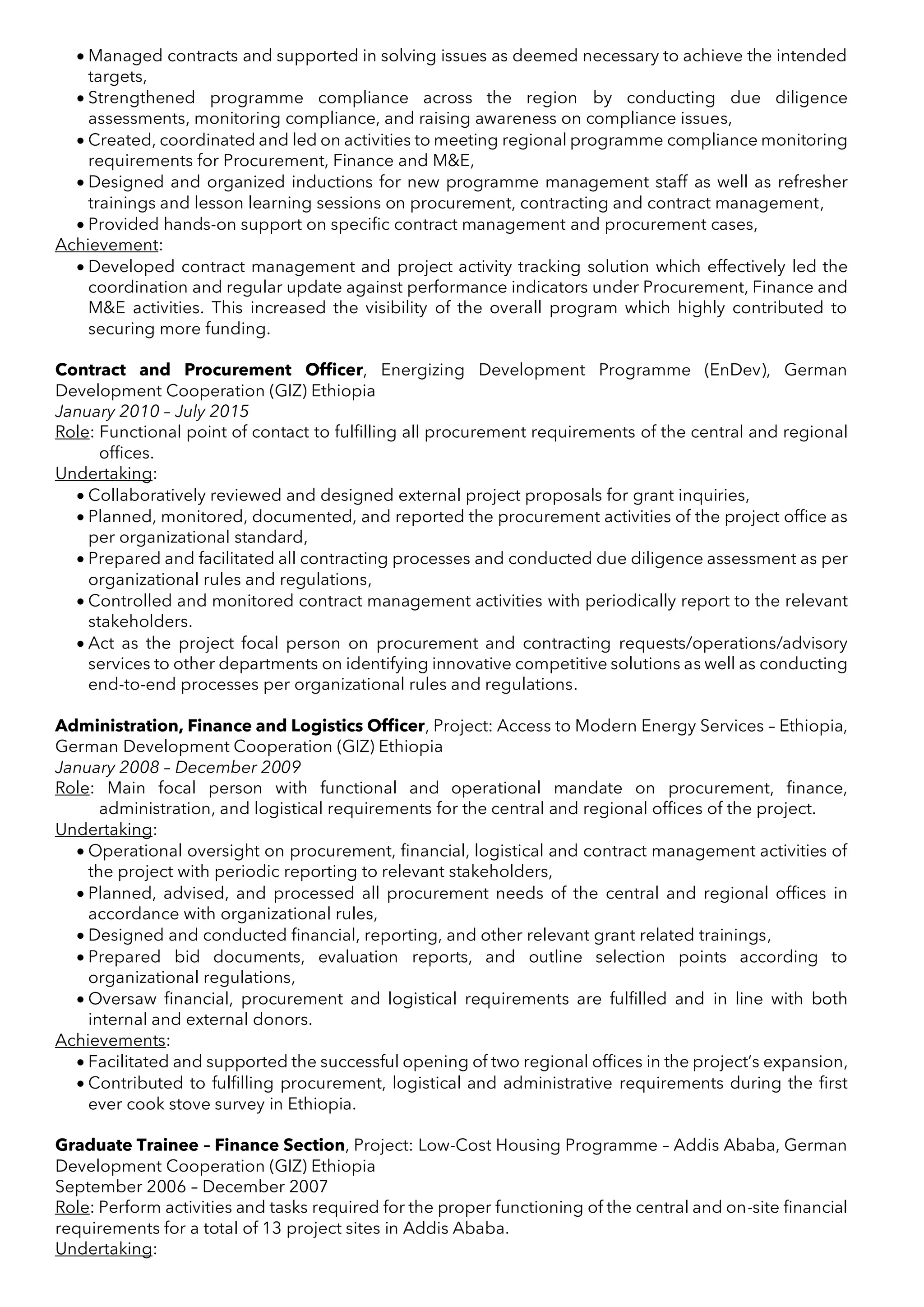 Curriculum Vitae/Résume - Abiy T. Kibret | PDF