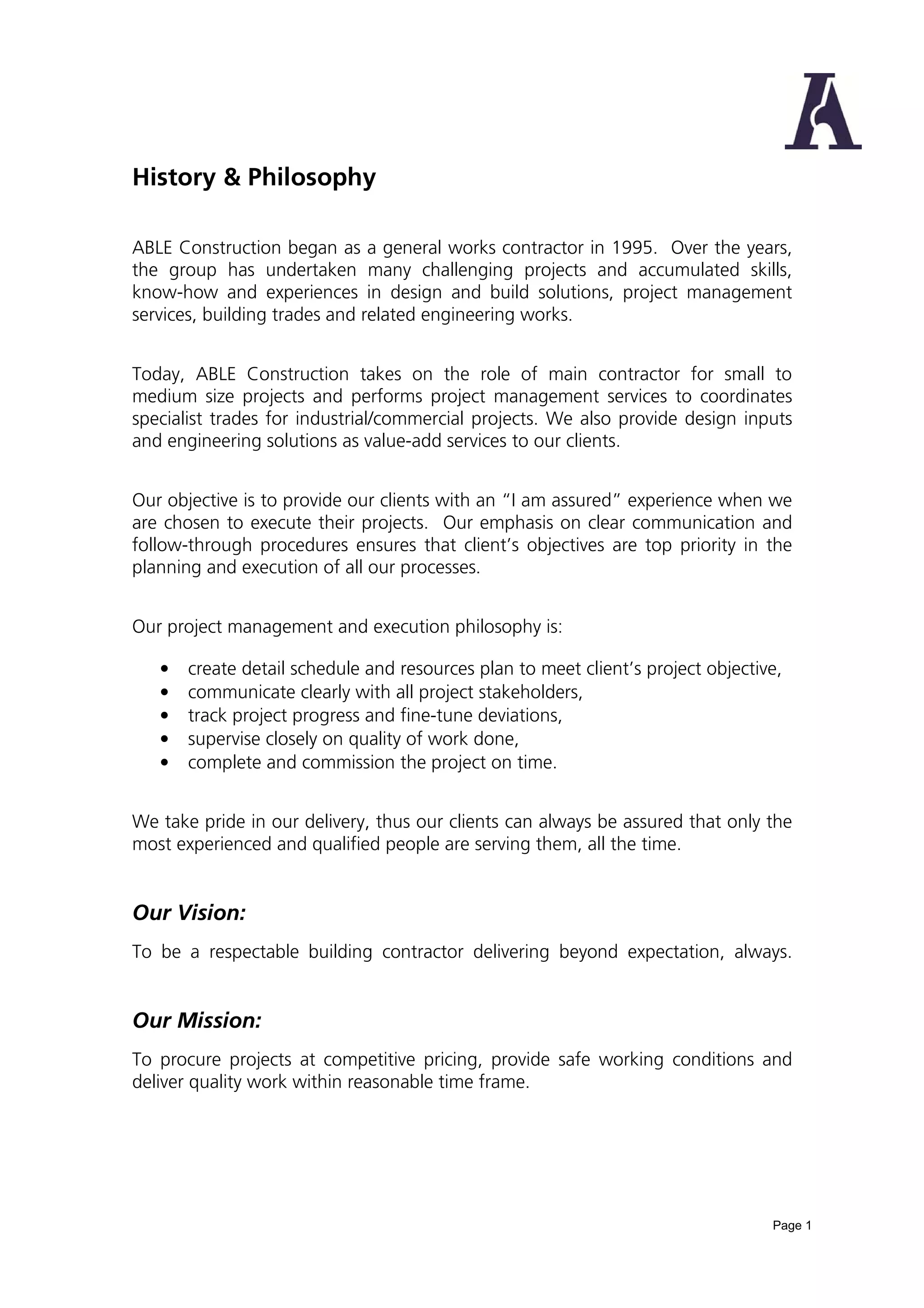 Able construction pte ltd company profile | PDF