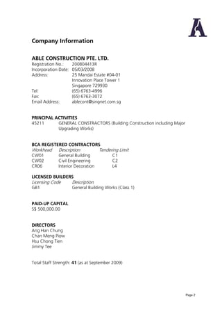 Able construction pte ltd company profile | PDF