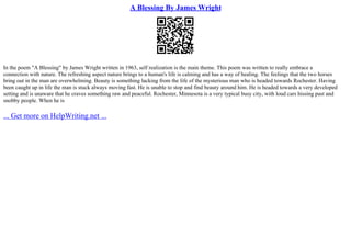 A Blessing By James Wright | PPT