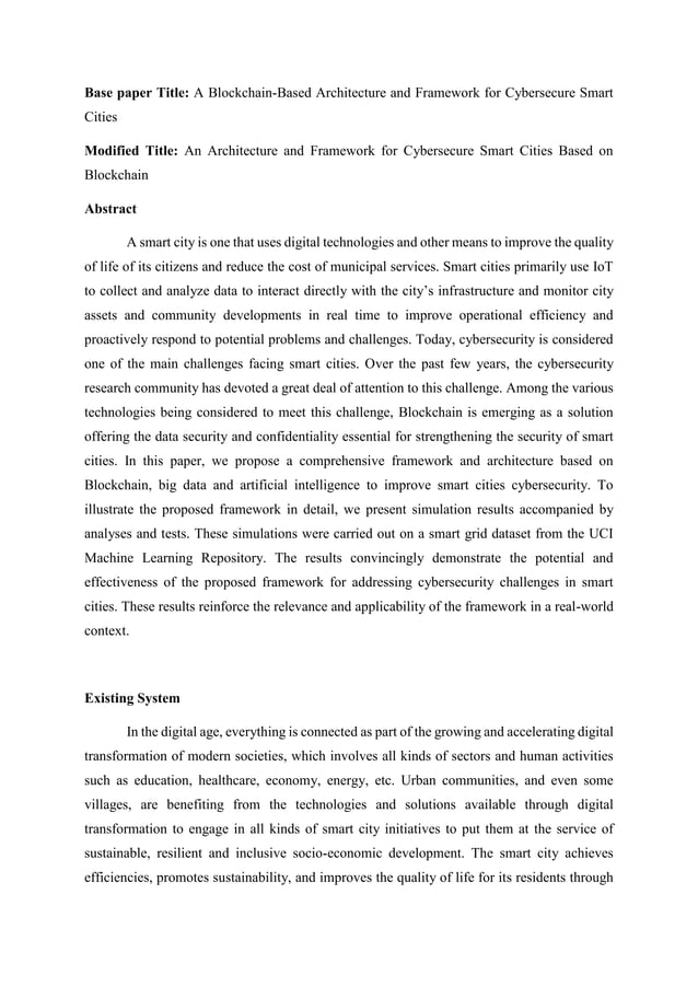 A Blockchain Based Architecture And Framework For Cybersecure Smart