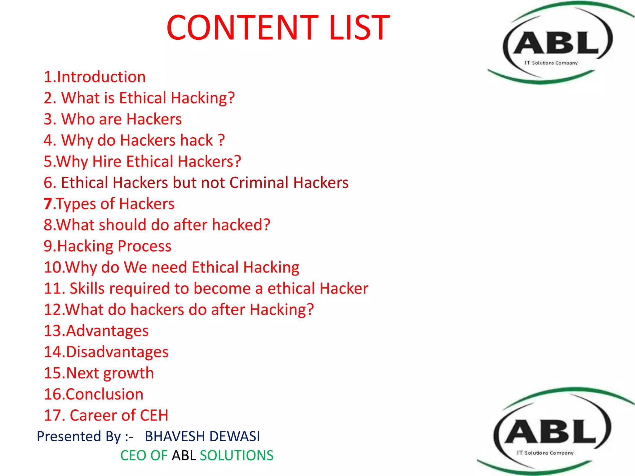 Best Ethical Hacking Training By Bhavesh Dewasi | PPTX
