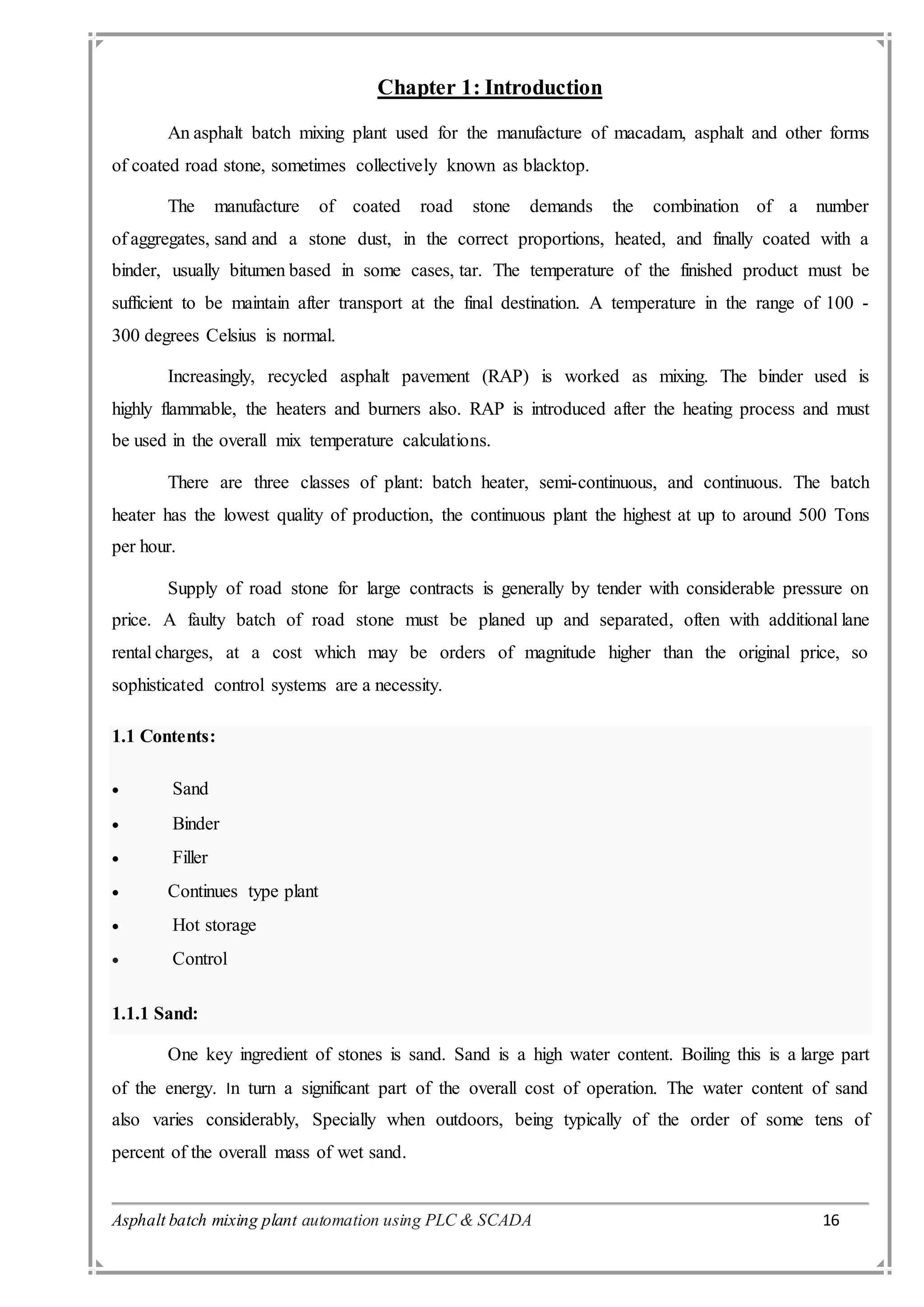 Asphalt batch process with PLC & SCADA full report | DOCX
