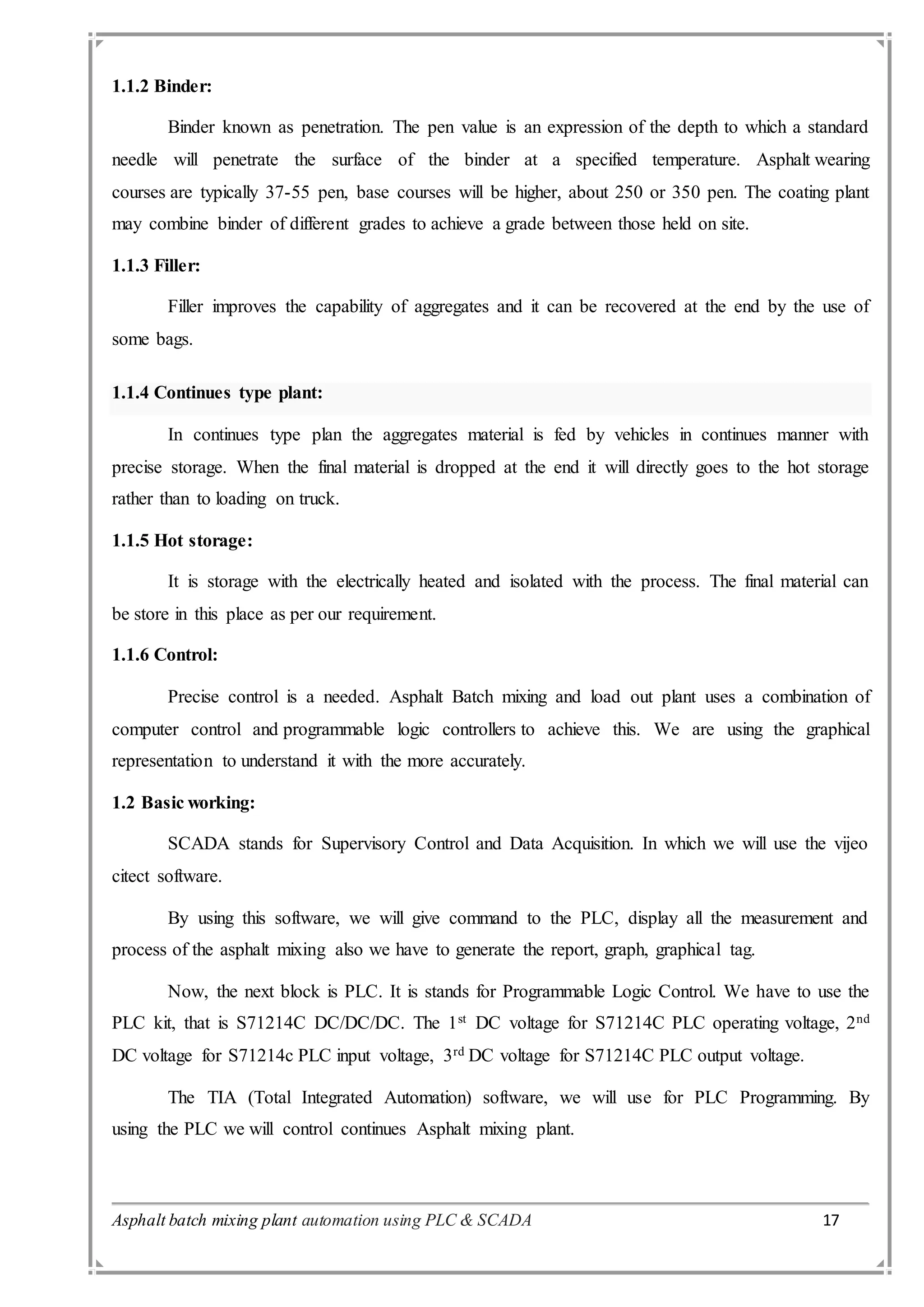 Asphalt batch process with PLC & SCADA full report | DOCX
