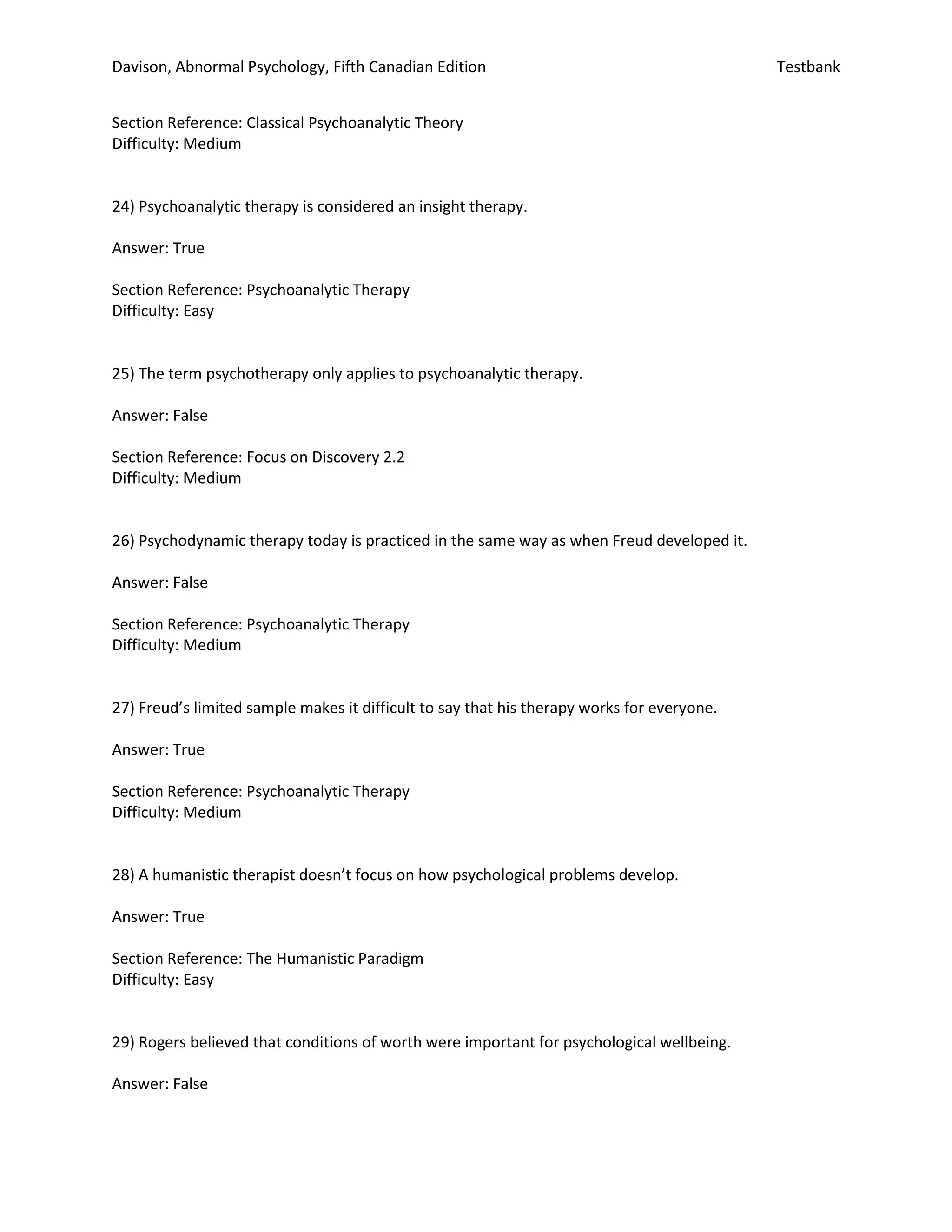 Abnormal Psychology Canadian 5th Edition Davison Test Bank | PDF