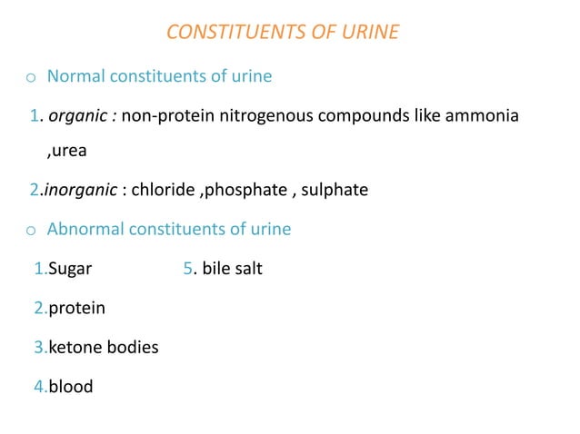 Abnormal constituents of urine | PPTX | Diabetes | Diseases and Conditions