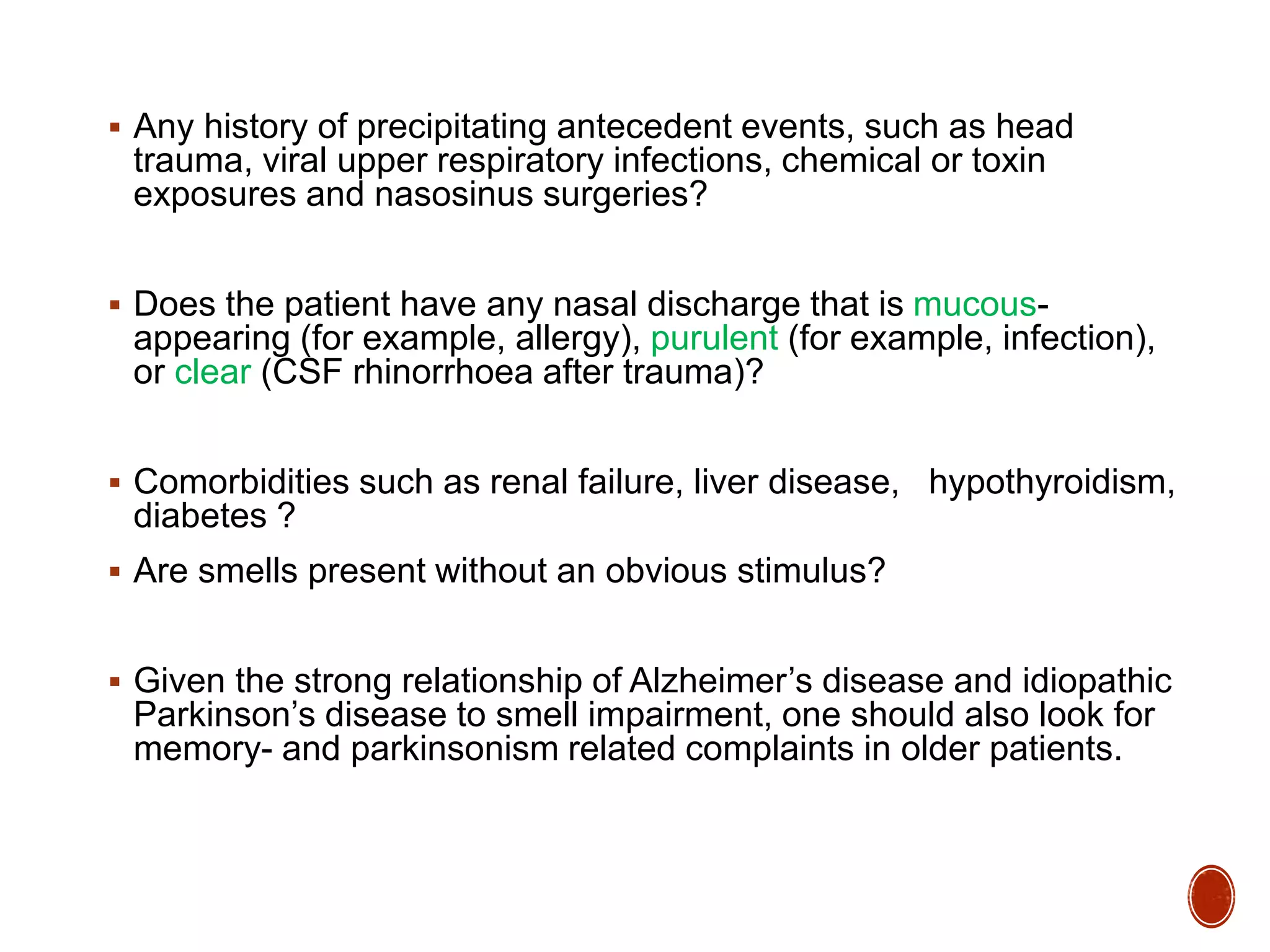 Abnormalities of smell(dr ravindra daggupati) | PPTX