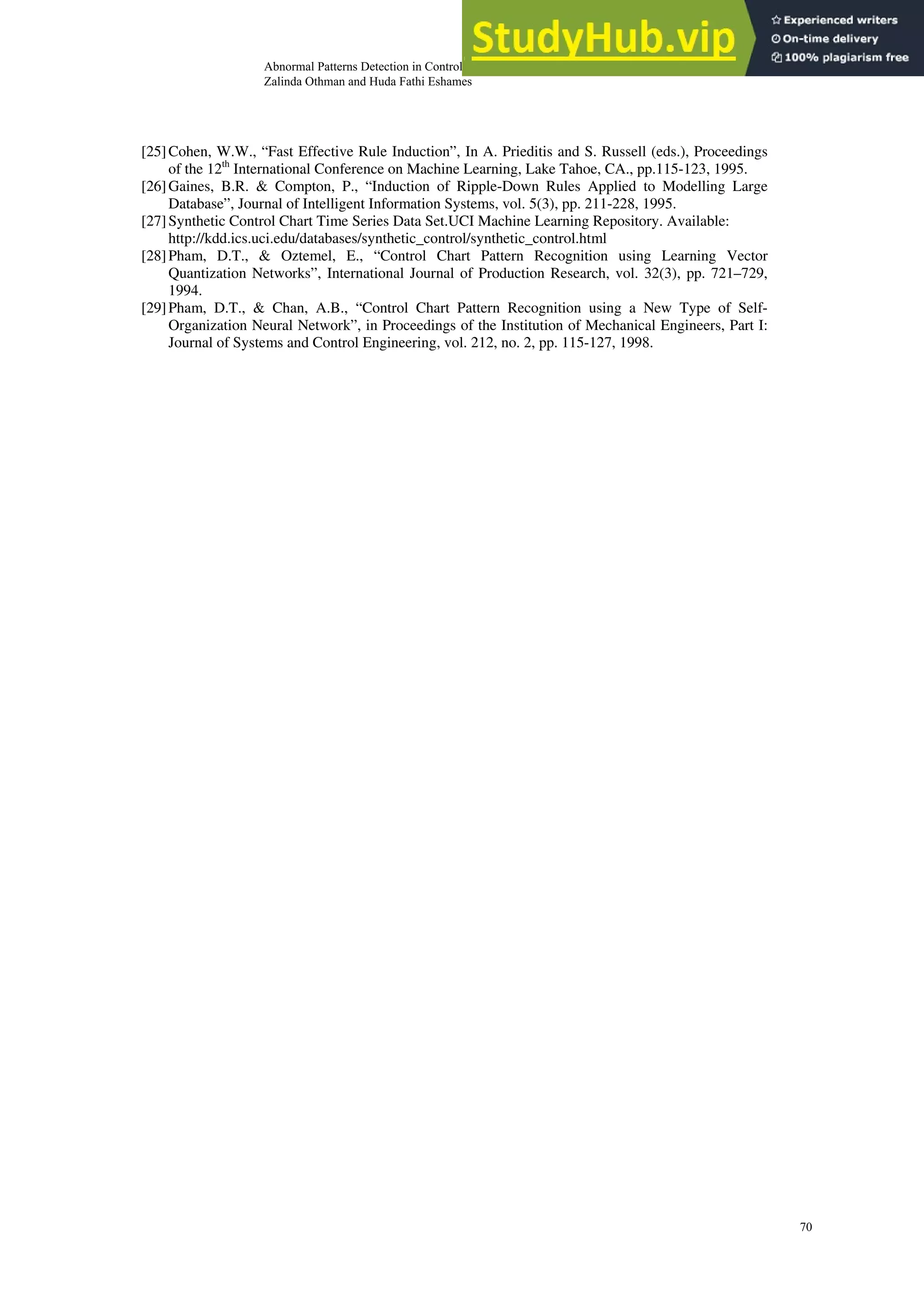 Abnormal Patterns Detection In Control Charts Using Classification