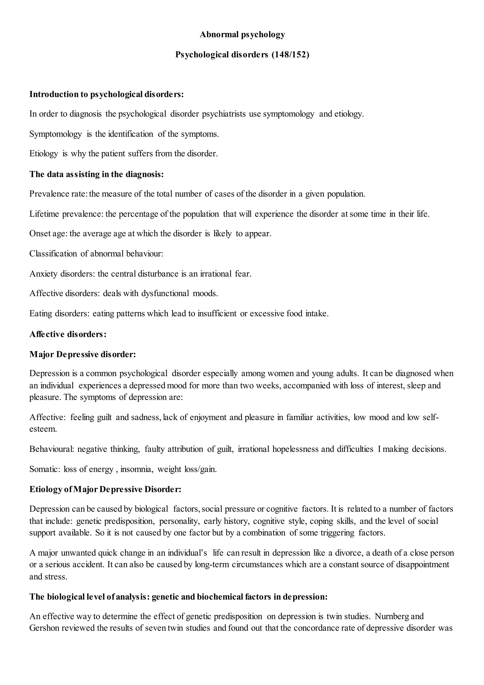 IB Abnormal psychology SL notes | DOCX