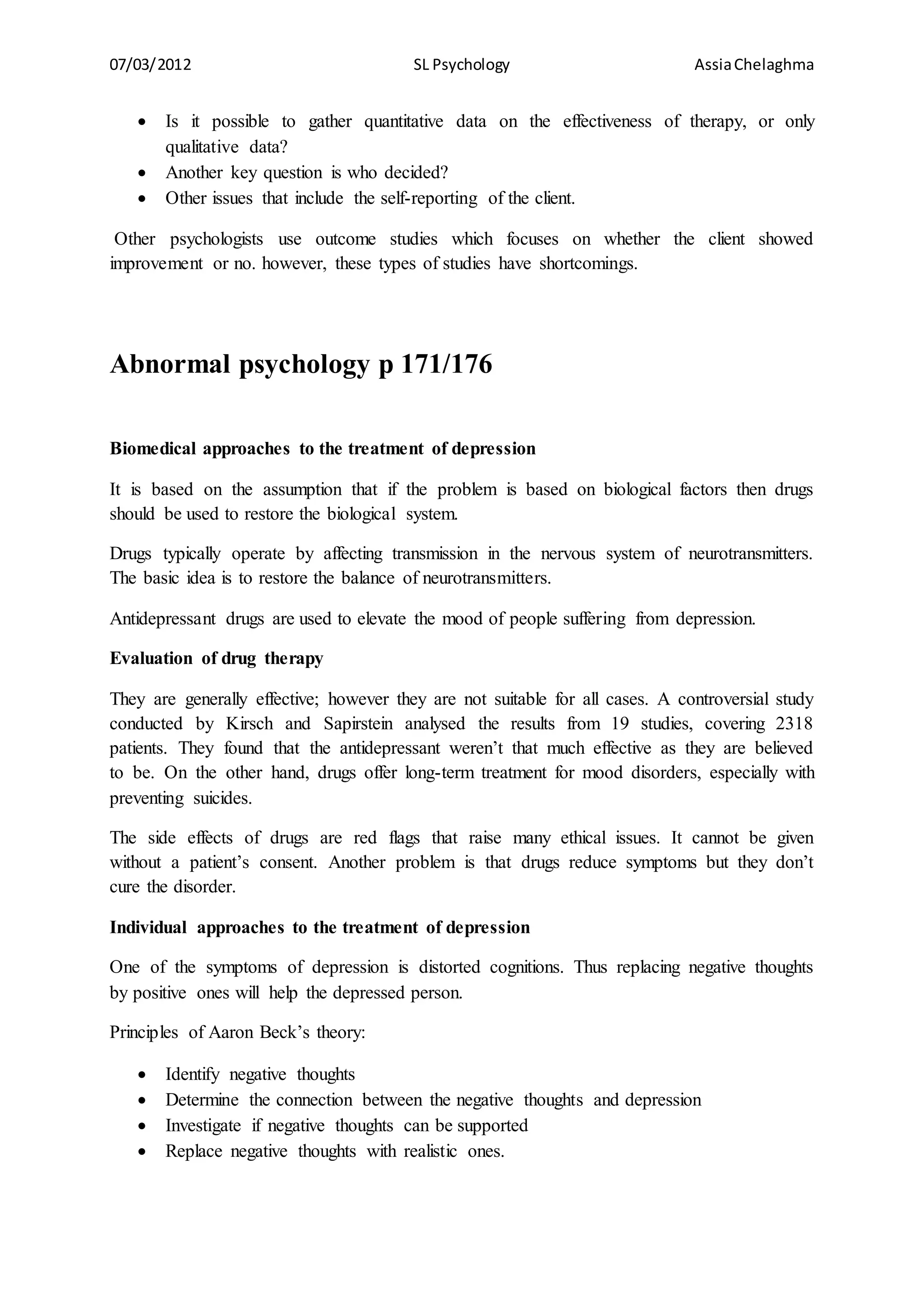 IB psychology SL Abnormal psychology notes 166 171 | DOCX