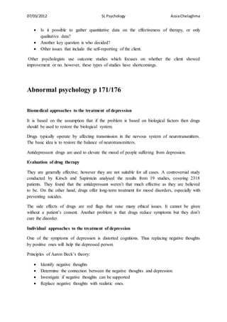 IB psychology SL Abnormal psychology notes 166 171 | DOCX