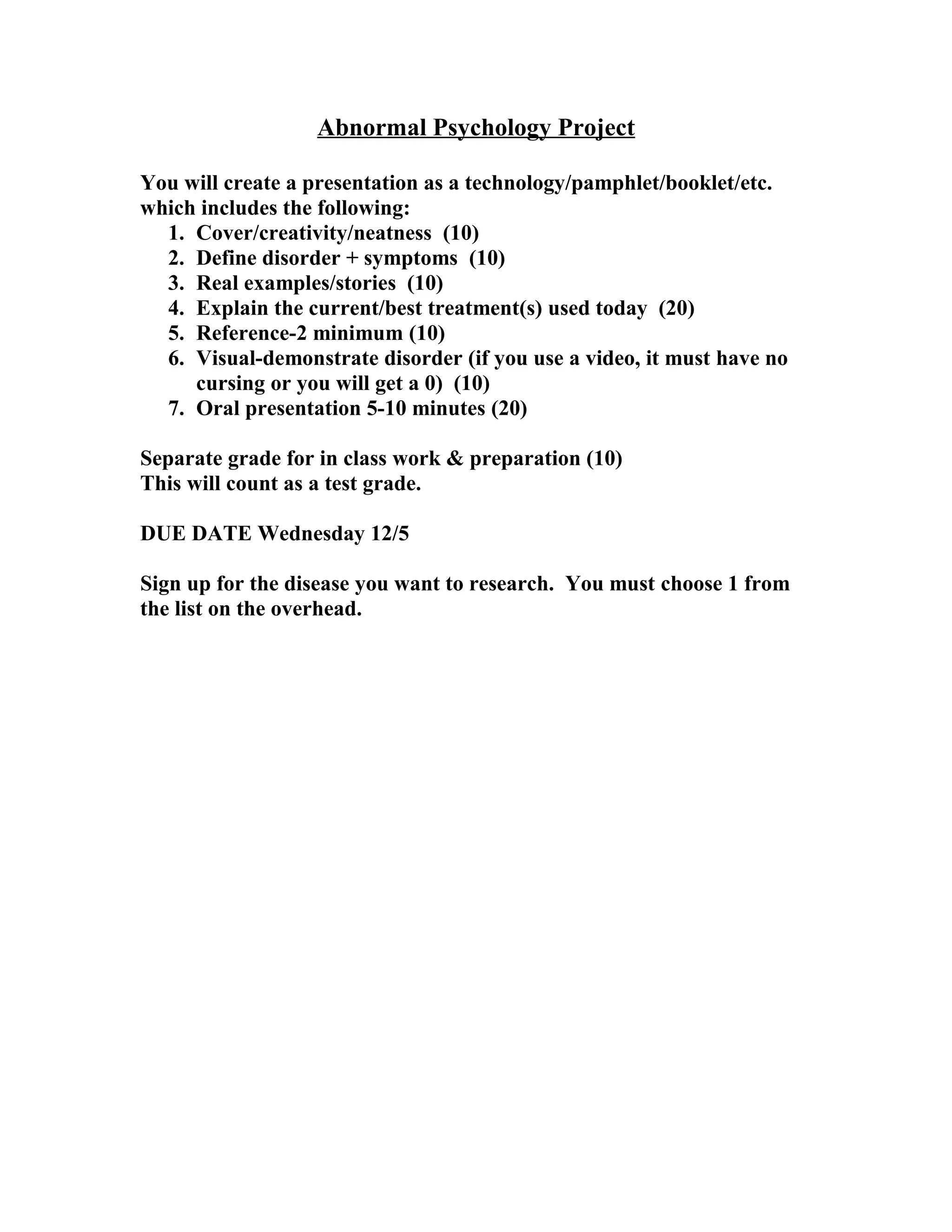 Abnormal psychology project | PDF