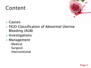 Abnormal uterine bleeding prof jamiyah hassan | PDF