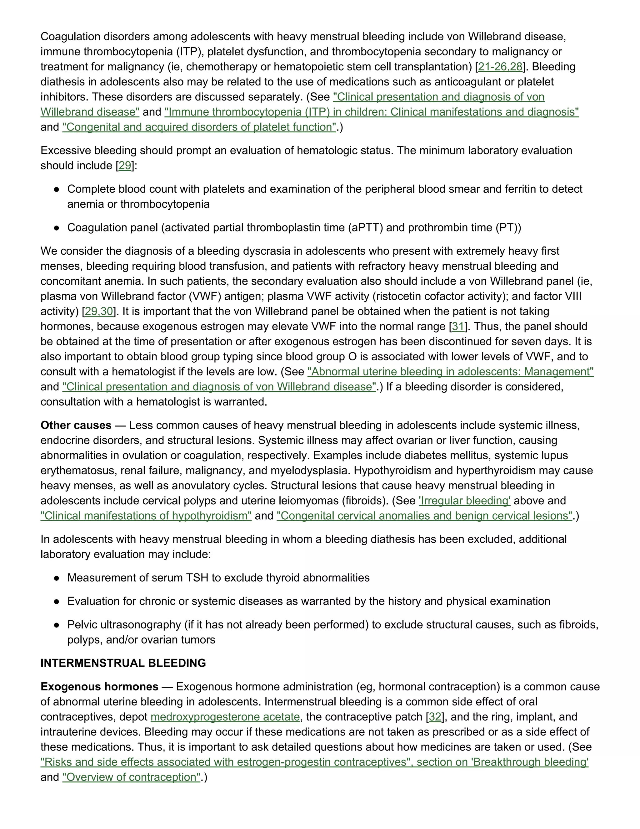 Abnormal uterine bleeding in adolescents differential diagnosis and ...