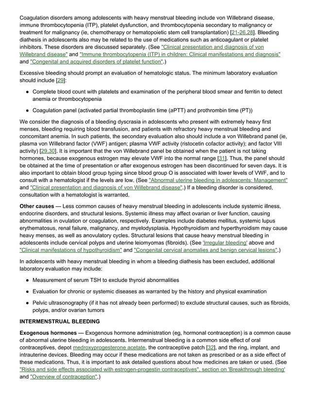 Abnormal uterine bleeding in adolescents differential diagnosis and ...