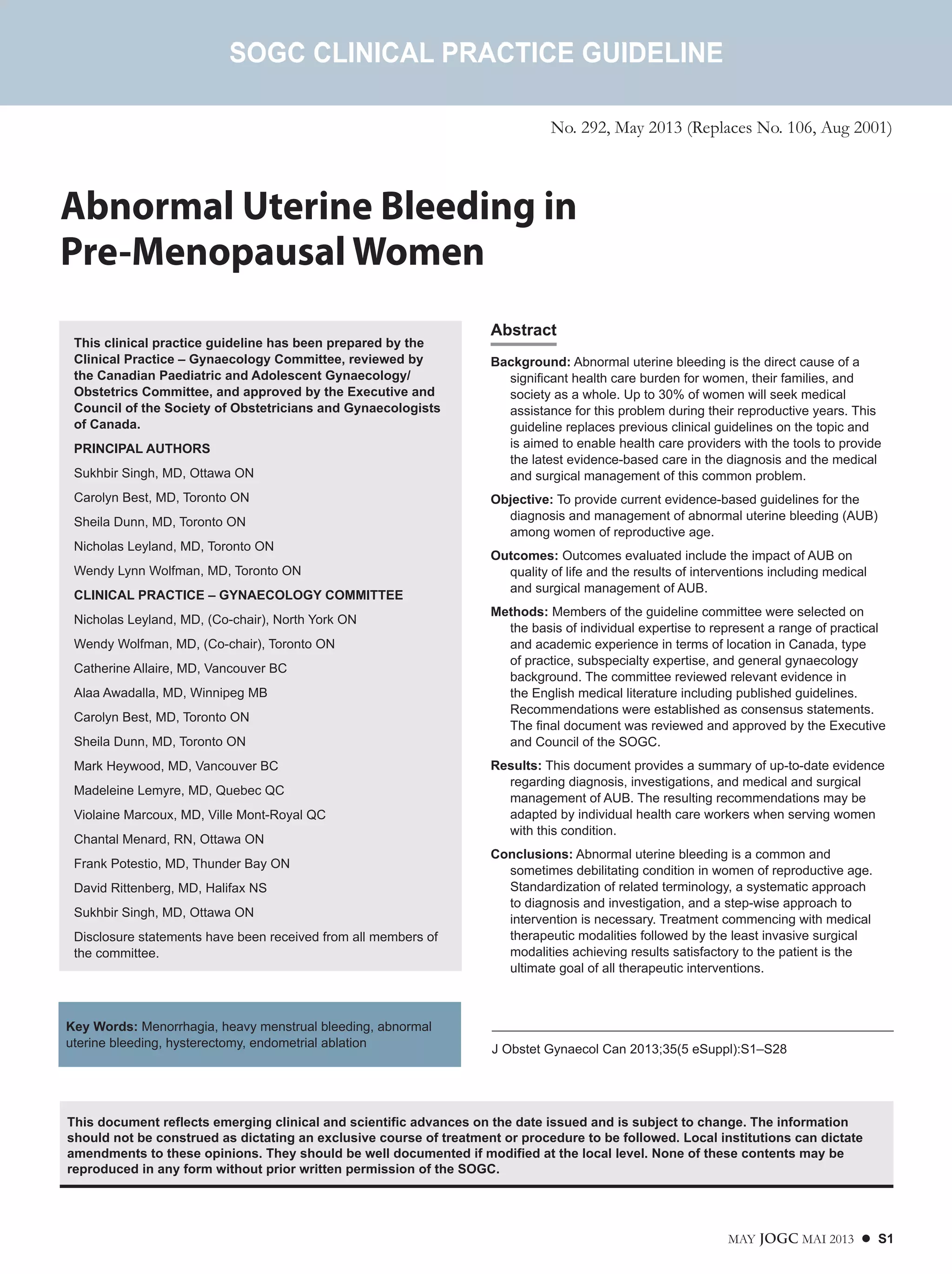 Abnormal uterine bleeding in pre menopausal women | PDF