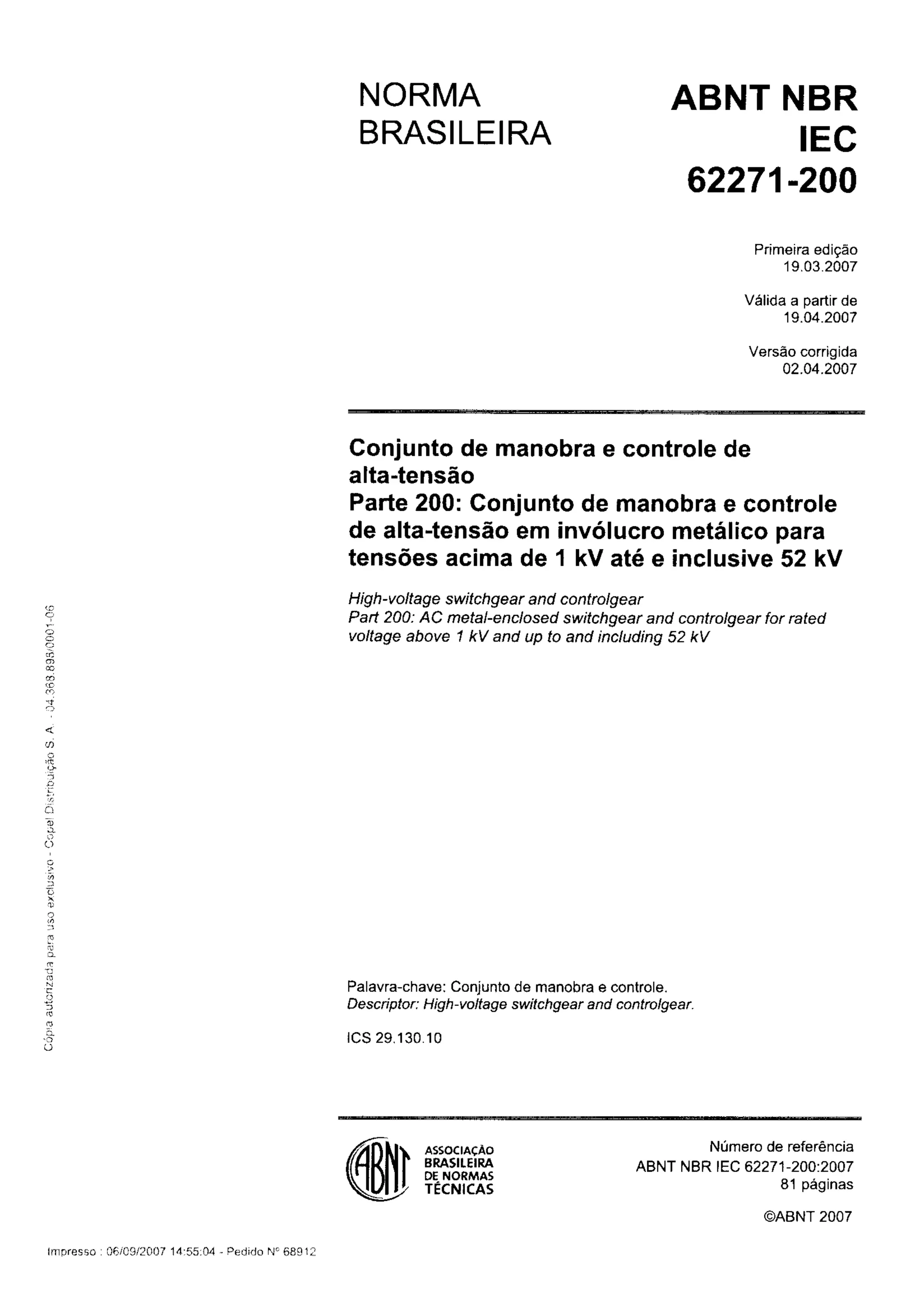 Abnt nbr iec 62271 200 | PDF