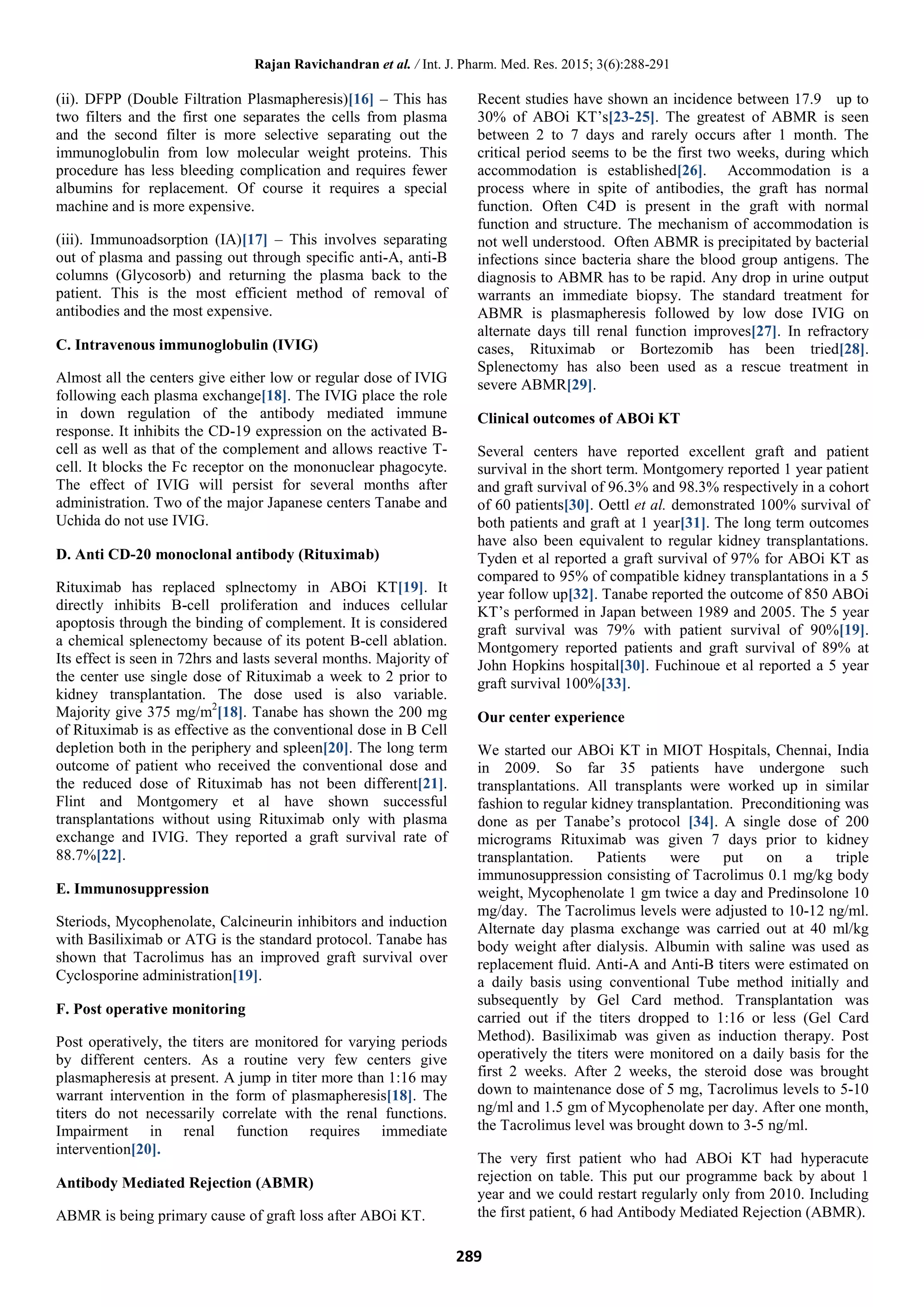 ABO Incompatible Kidney Transplantation- a review with a perspective ...