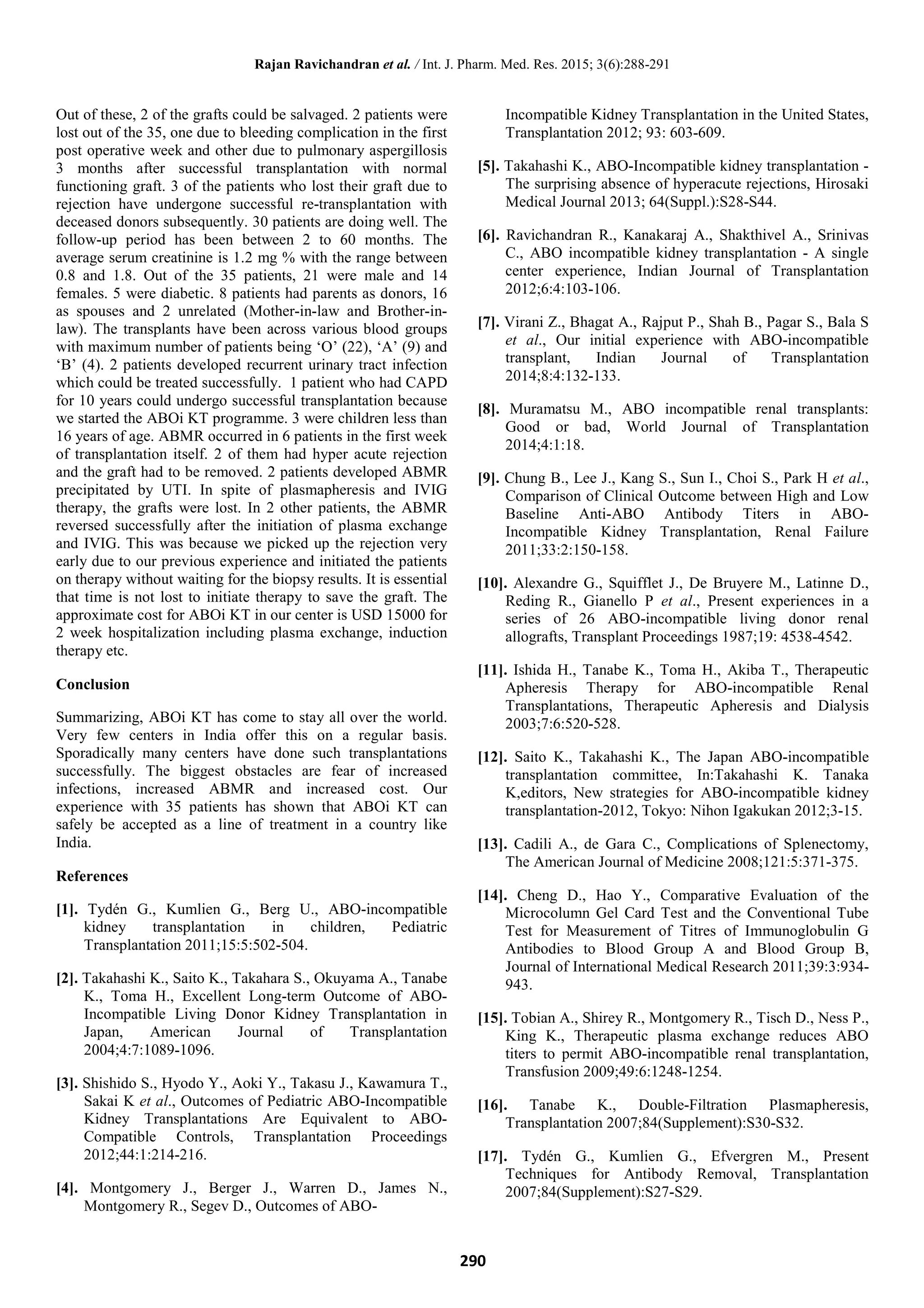 ABO Incompatible Kidney Transplantation- a review with a perspective ...