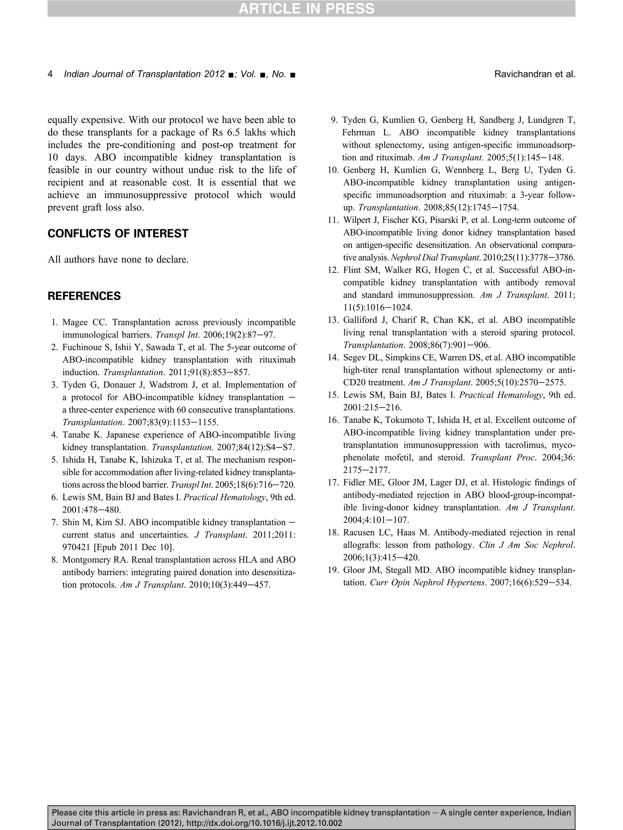 Abo incompatible kidney transplantion - A single center experience | PDF