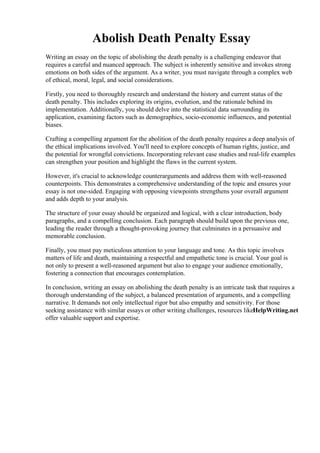 Abolish Death Penalty Essay. Outstanding Death Penalty Should Be ...