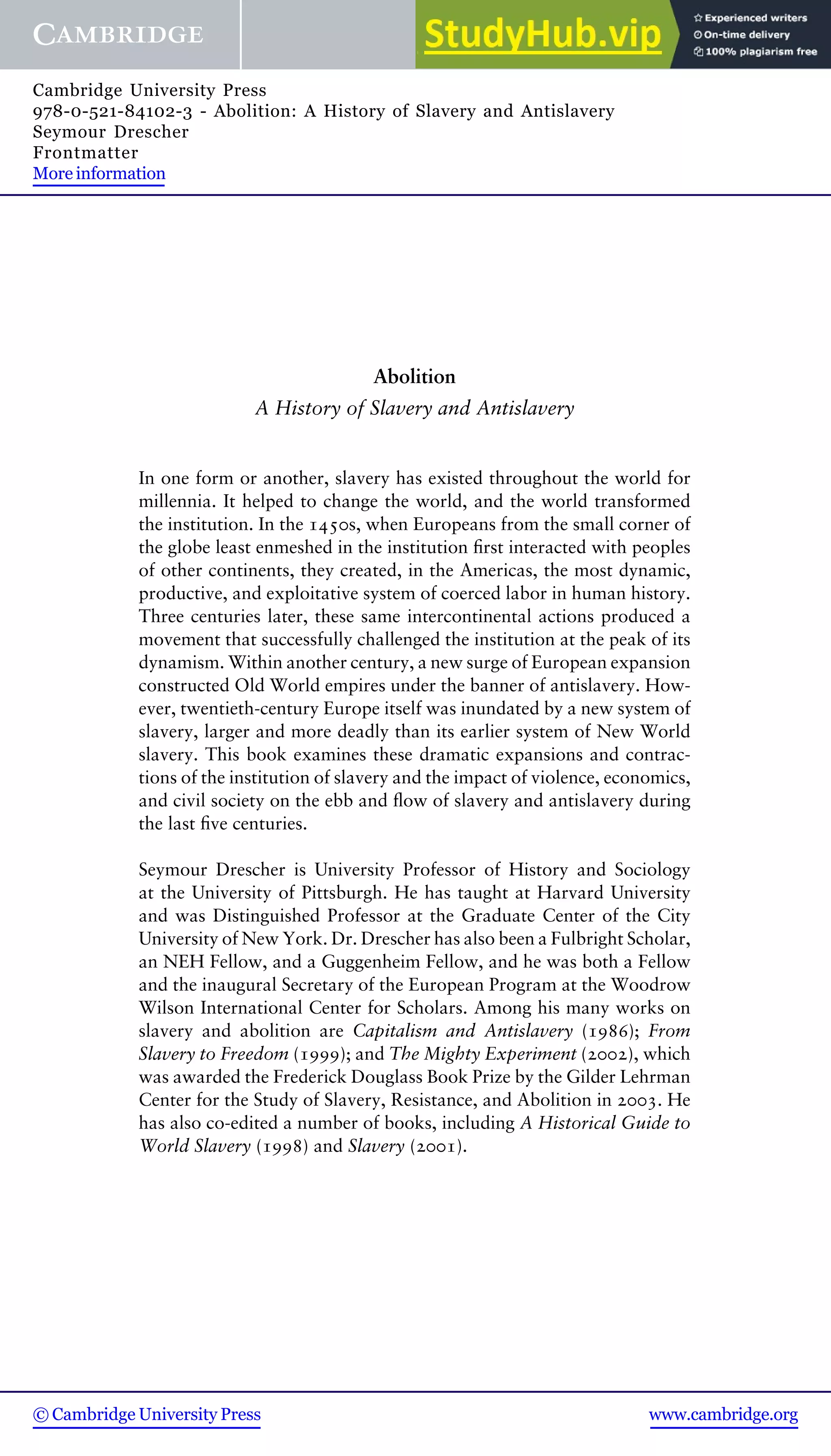 Abolition A History Of Slavery And Antislavery | PDF