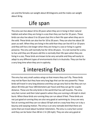 infomation about the emu | DOCX
