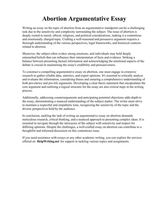 Abortion Argumentative Essay | PDF