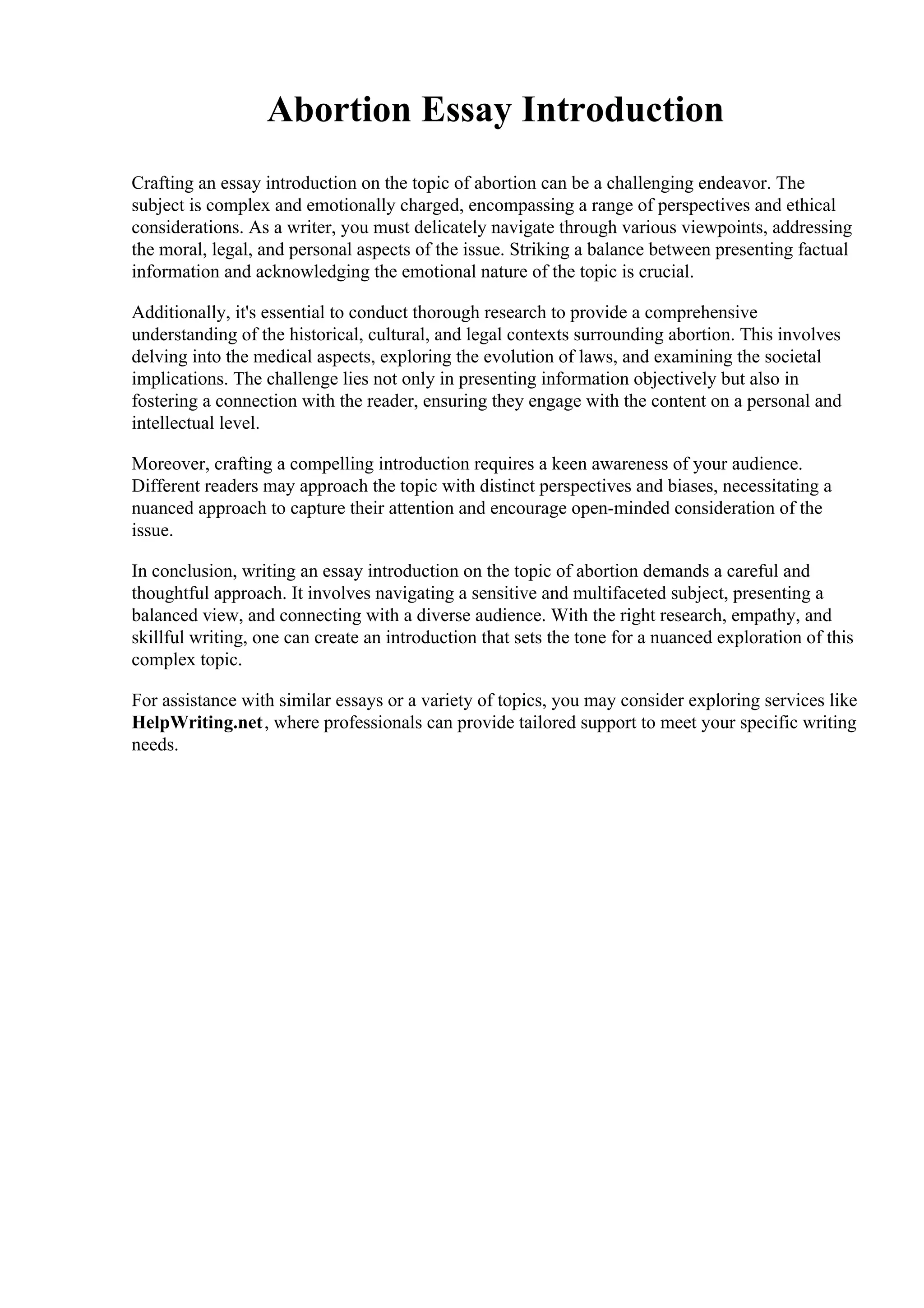 Abortion Essay Introduction | PDF