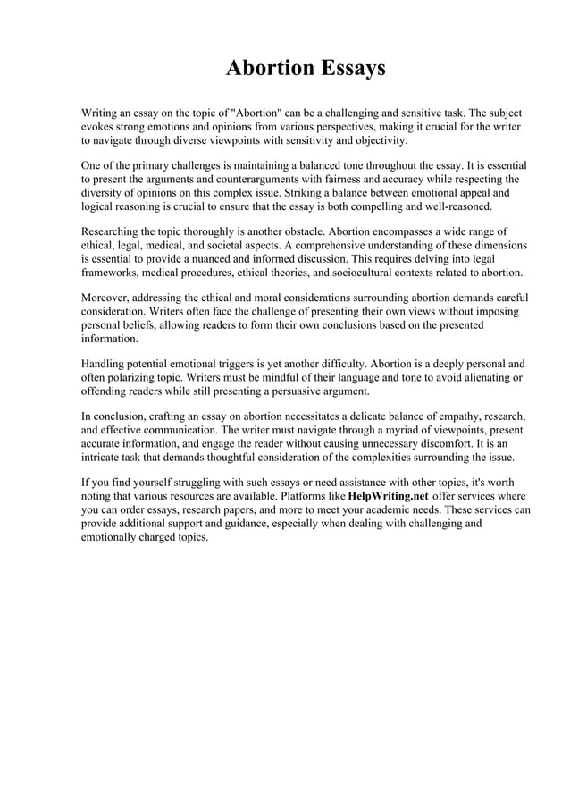 Abortion Essays. The University of Texas Health Science Center at Houston | PDF