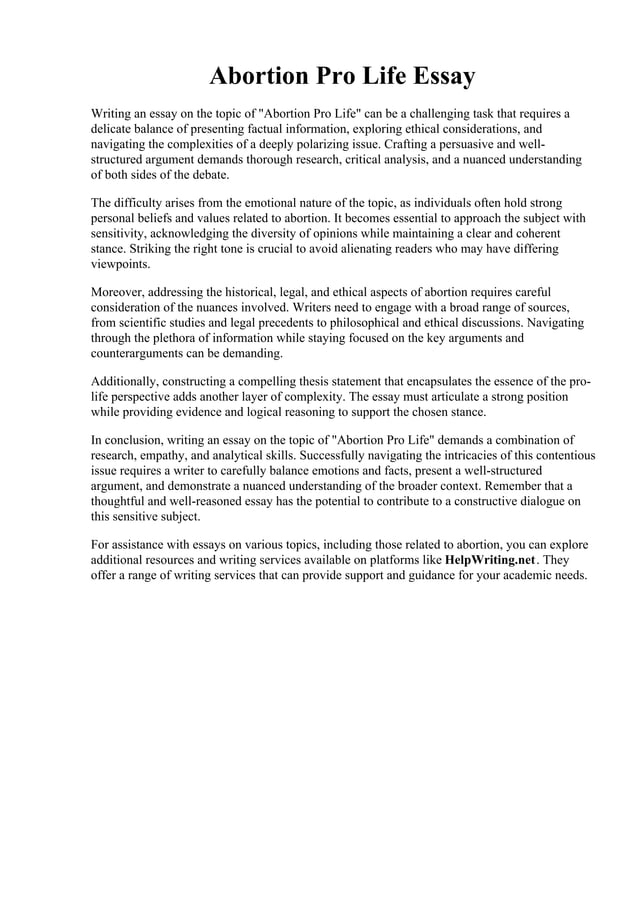 Abortion Pro Life Essay | PDF