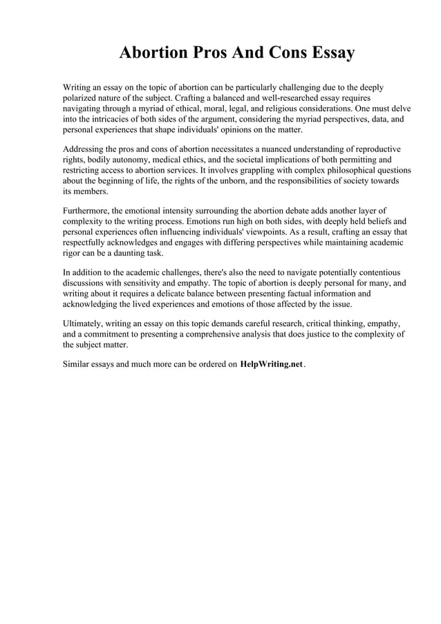 Abortion Pros And Cons Essay | PDF