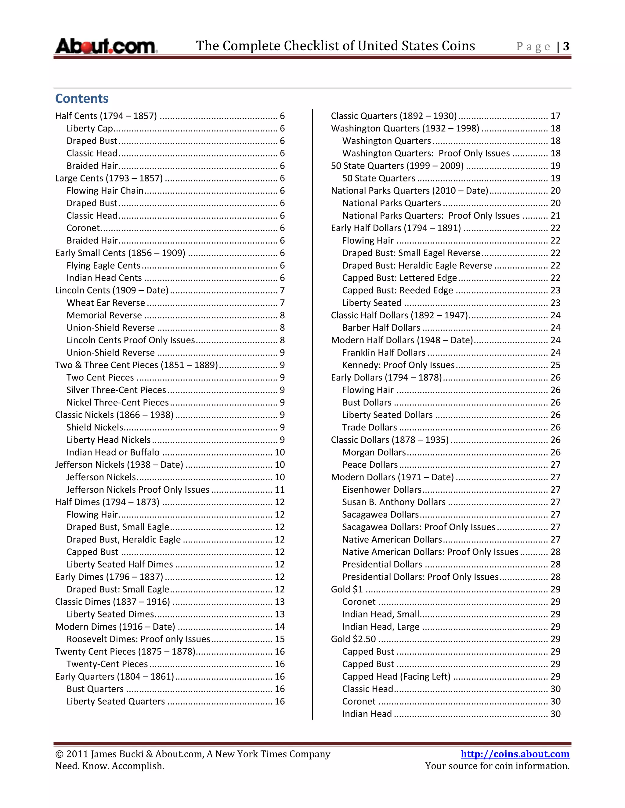 About.com complete-us-coin-checklist | PDF | Stamps and Coins | Collecting
