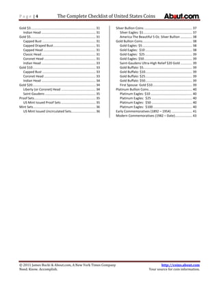 About.com complete-us-coin-checklist | PDF | Stamps and Coins | Collecting