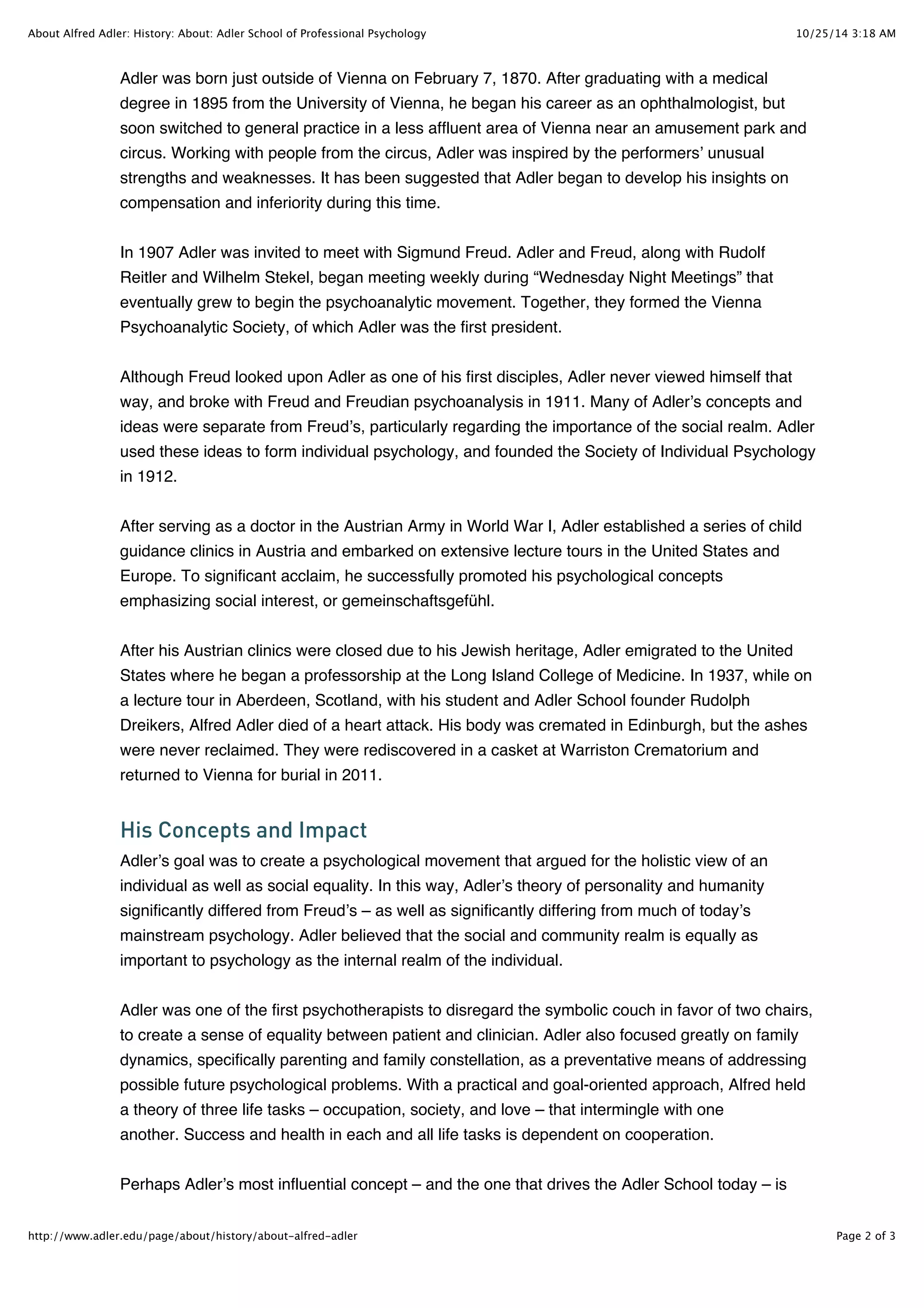 About alfred adler: history: about: adler school of professional ...