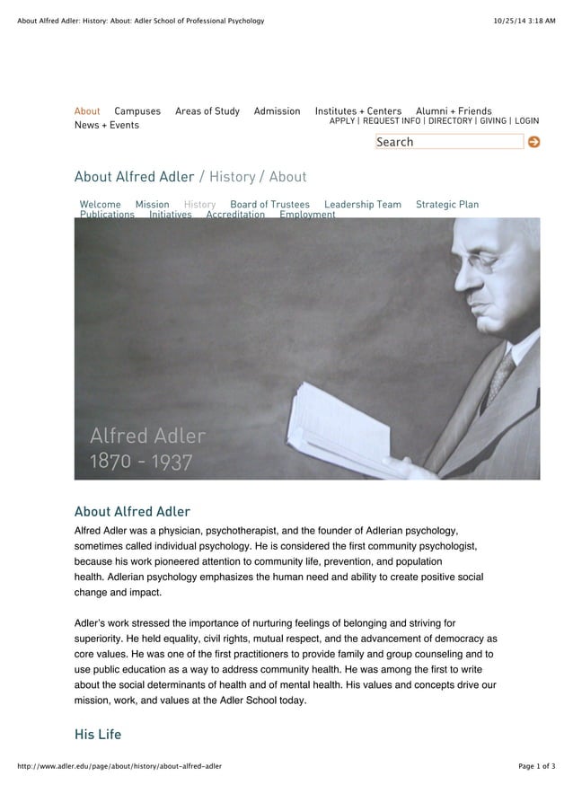 About alfred adler: history: about: adler school of professional ...
